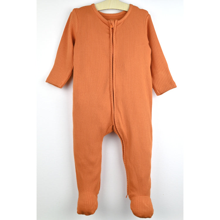 Organic Cotton and Bamboo Ribbed Zip Sleepsuit - Burnt Orange – Fluffy Moon